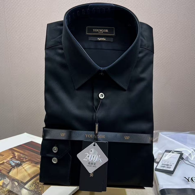 雅戈尔男200支免烫黑色长袖衬衫