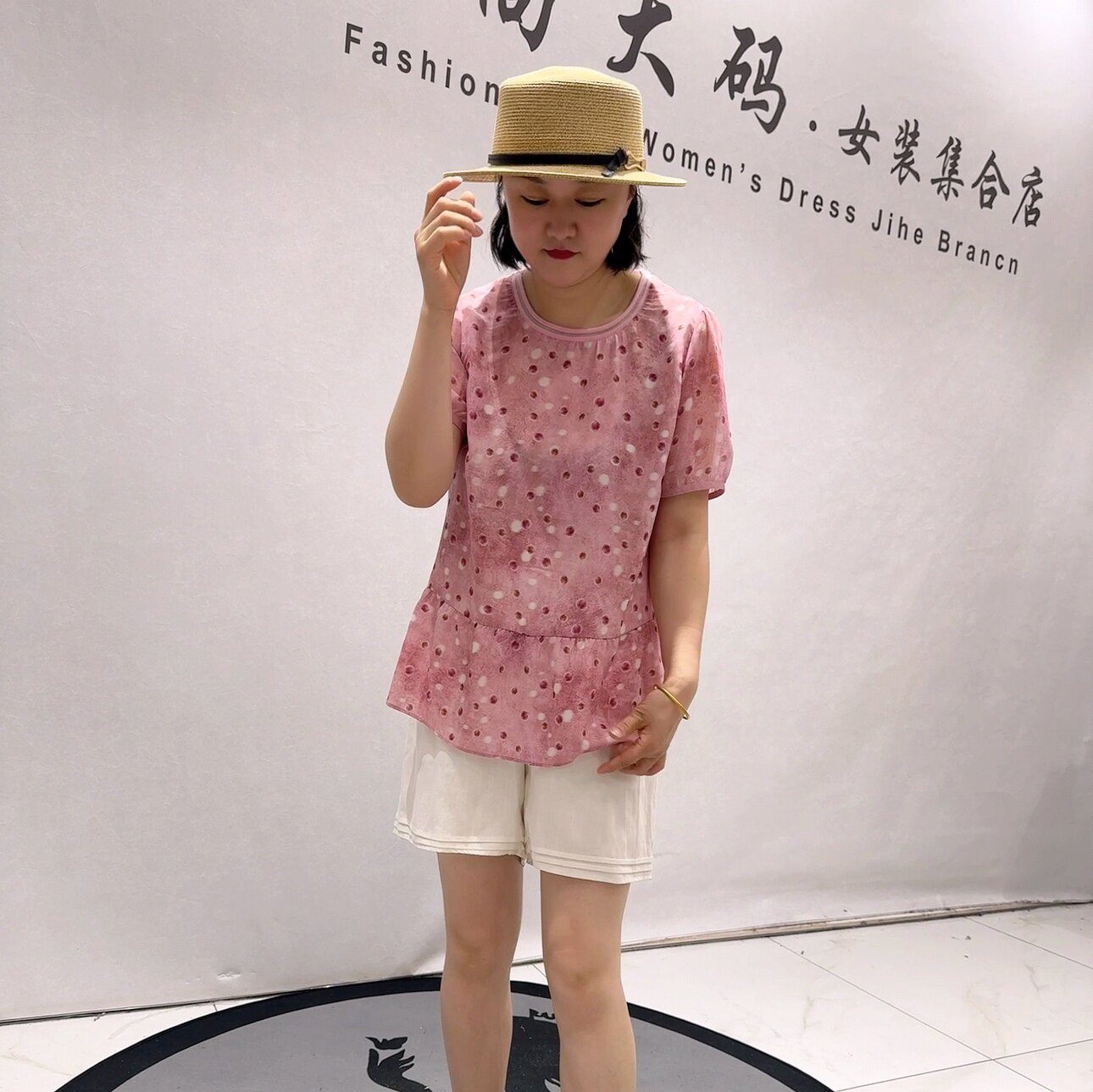 5355芮娜依莲夏款新品波点图案舒适百搭单层可爱减龄衫加大码女装