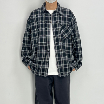 Onion Y秋季新款长袖磨毛格子衬衫男宽松休闲百搭上衣内搭外套