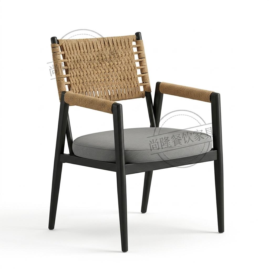 山野藤编铁艺餐椅靠背椅子饭店包厢餐椅餐厅民宿休闲坐椅商用定制