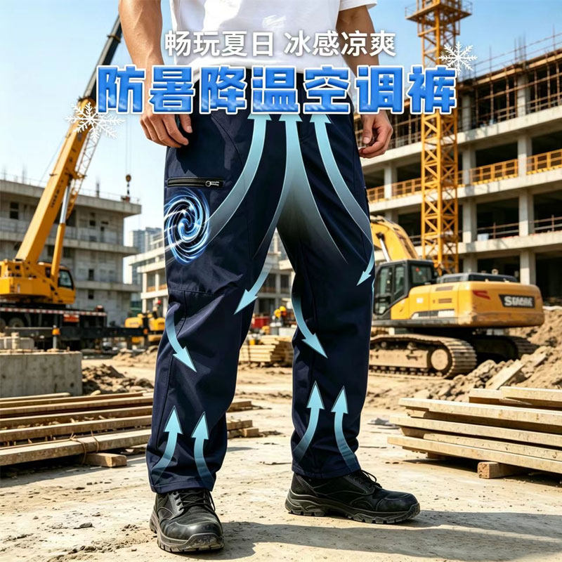 夏季降温空调服户外风扇制冷工装裤多口袋防暑情侣建筑工地工作裤