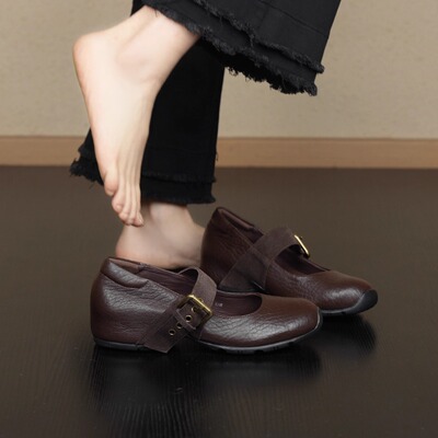 巨软羊皮内增高玛丽珍鞋舒适单鞋