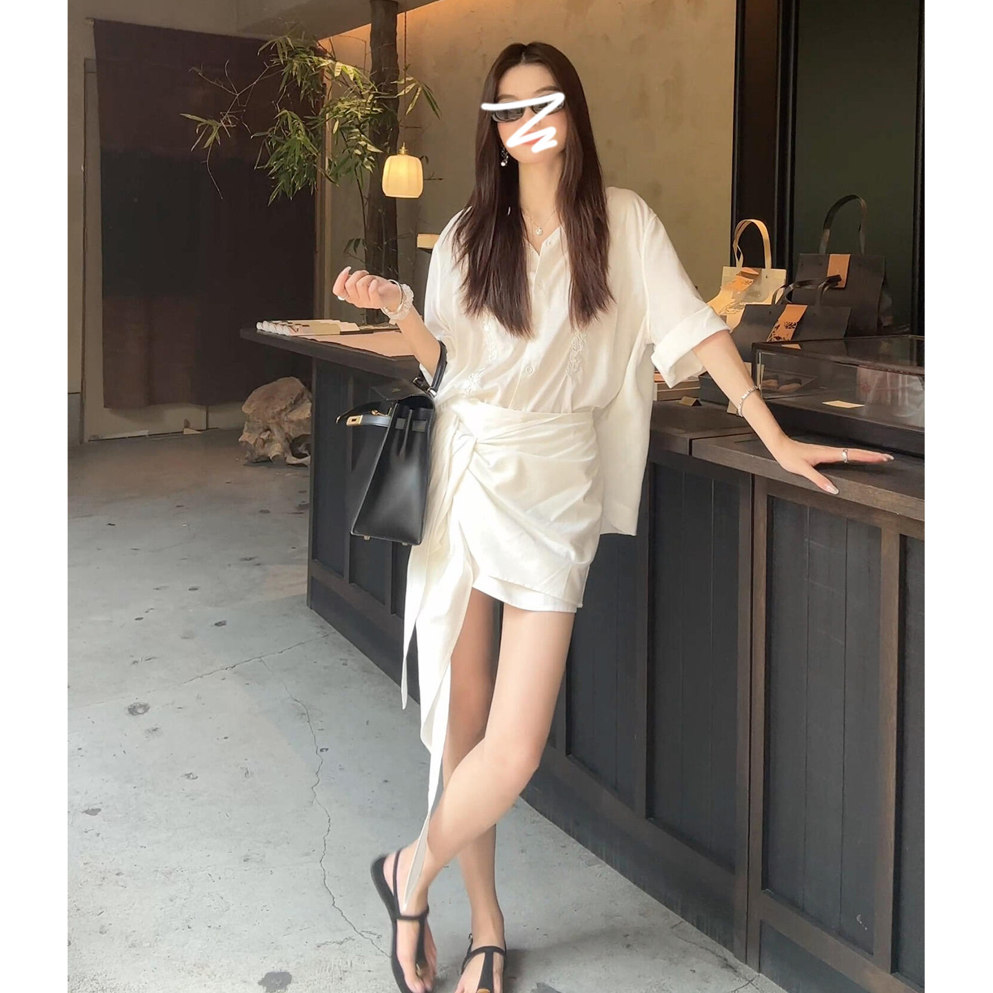白色衬衫套装连衣裙子女夏季2026法式高级感老钱风巨好看一整套装