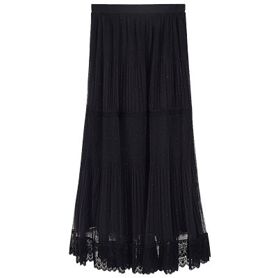 固执春夏新款纯色松紧腰蕾丝网纱中长A字半身裙00031BQ07979