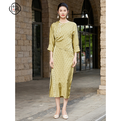 2023新中式圆领提花假两件连衣裙