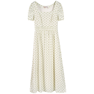 固执夏季新款法式方领短袖波点泡泡袖中长连衣裙40132LQ07970