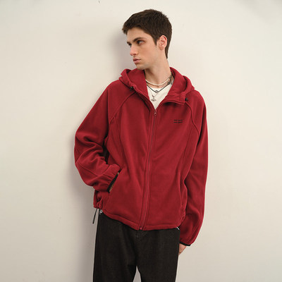 摇粒绒连帽卫衣男士运动拉链帽衫