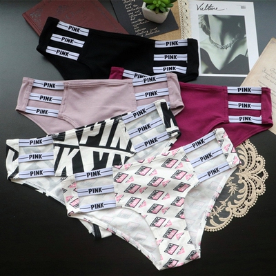 品质内裤女欧美纯欲风PINK纯棉性感低腰女式三角裤提臀翘臀包臀裤