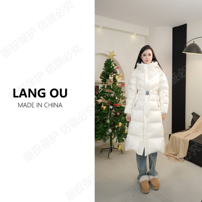 「朗鸥95白鹅绒」连帽厚款长款保暖收腰过膝女士收腰秋冬6693