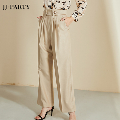 JJparty杏色高腰休闲裤宽松裤子