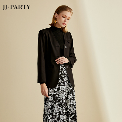 JJparty黑色显瘦v领西装外套