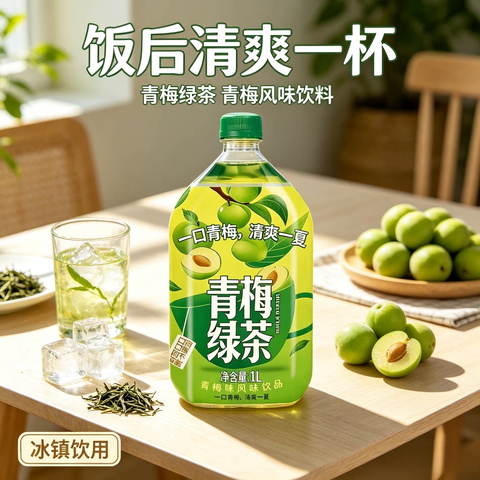 青梅绿茶瓶装1L大瓶批发柠檬味红茶清爽夏季果味茶饮料解腻餐饮