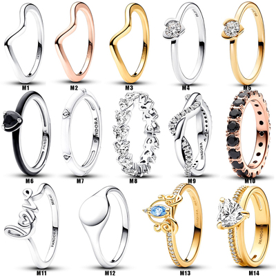 潘家S92纯银新品光芒四射的心形戒指水滴星尘火花波戒指对戒