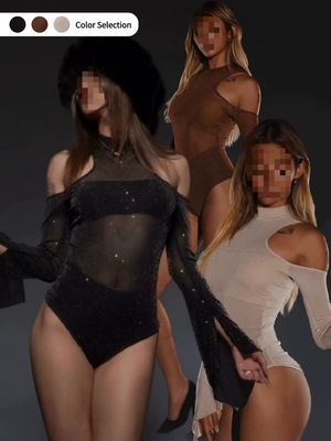 黑暗荣耀连体衣超长袖细闪露肩黑丝上衣heels显腿长舞蹈穿