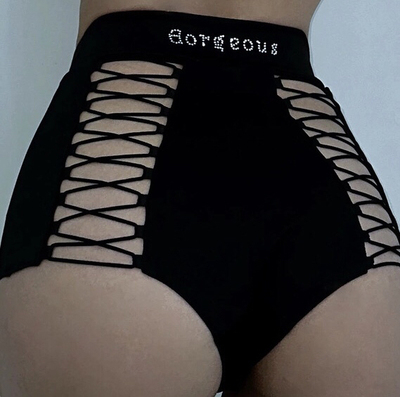 Gorgeous超绝绑带烫钻高腰Heels短裤