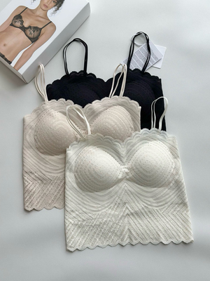 LP 法式蕾丝性感中长款美背吊带女内搭抹胸背心打底带胸垫内衣