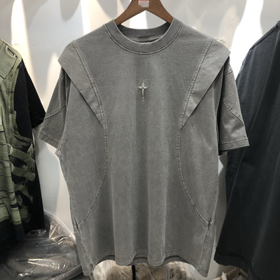 档口实拍THUG CLUB重磅做旧简约刺绣男女宽松嘻哈oversize短袖T恤