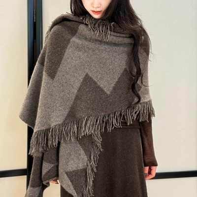 雪域巡礼丨牦牛绒大披肩丨嵌针提花大尺寸保暖针织围巾-MY6479
