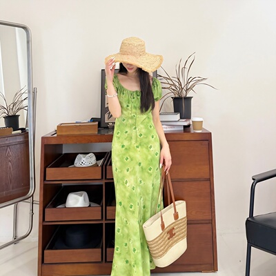 清露夏玫丨100桑蚕丝丨45°斜裁丨18姆米双绉植物系连衣裙-MY6069