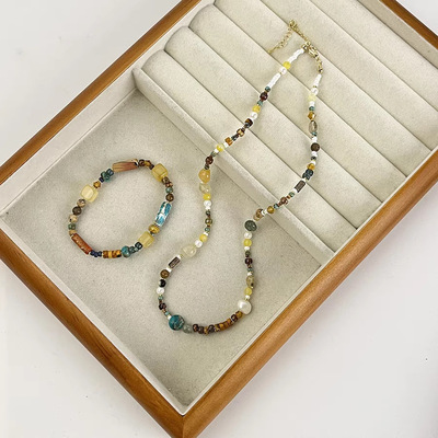 春夏季绿松石女串珠五彩斑斓天然石斑驳感项链锁骨链松紧手串套装