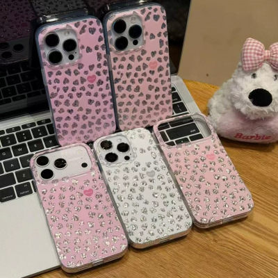 Clear Phone Case With Crushed Diamond Texture Heart Print 适用 iPhone 18 Pro Max 17 Protective Cover