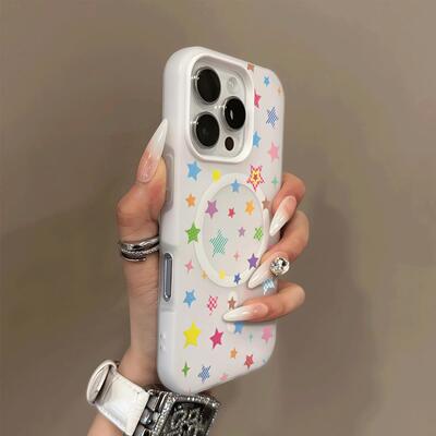 Magnetic Jelly Case 适用 iPhone 17 Pro/15/14 Colorful Stars Pattern Frosted Matte MagSafe Compatible