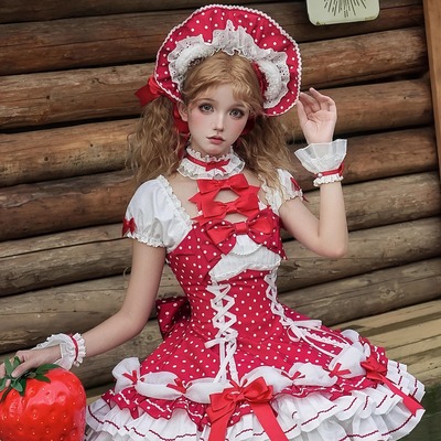 Lolita古早波点挂脖连衣裙