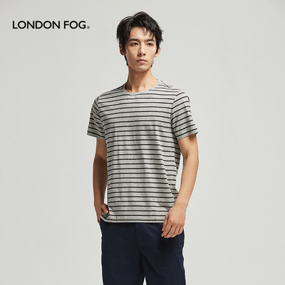 伦敦雾男士短袖T恤夏季休闲条纹