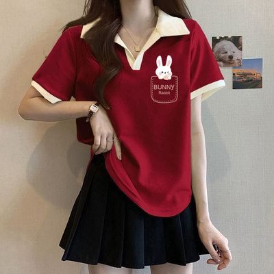 100%纯棉短袖气质t恤女polo上衣