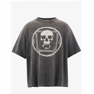 SAINT Michael x 河村浩介联名FW25 圆形骷髅头洗水做旧短袖T恤潮