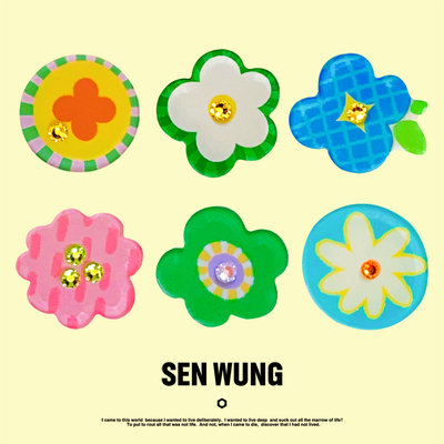 SEN WUNG【花花世界】可爱花朵耳钉水钻手绘多巴胺少女耳夹原创