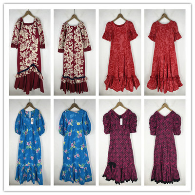 复古着vintage日韩精品民族风森女系宫廷印碎花卉棉布连衣裙P6963