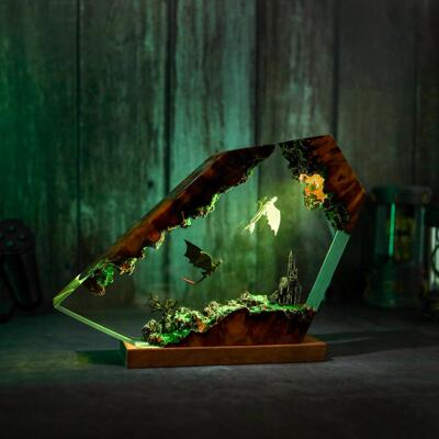 实木树脂黑煞白煞黑龙和白龙飞龙翼龙小夜灯床头灯氛围灯摆件礼物