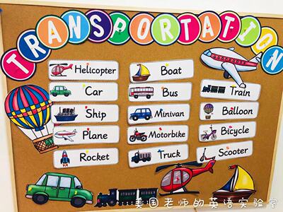 英文主题墙装饰亲子早教交通工具
