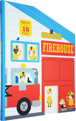现货【英文原版】 Firehouse Play-Go-Round 大开本纸板书 小小消防队全彩场景造型互动玩具书 含16个纸偶 儿童认知识物 Twirl出品