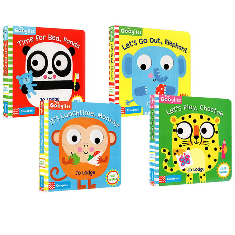 套装Wiggle and Giggle:Time for Bed Panda/It's Lunchtime Monkey 4册纸板书洞洞书操作 ...