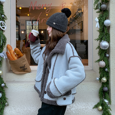 韩系冬季皮毛一体加厚女短款外套