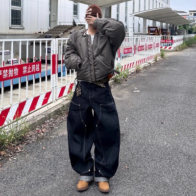 快闪联名工装阔腿牛仔裤