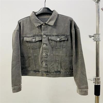 重磅版本vujade006风格短款水洗做旧灰色kenijima同款牛仔夹克