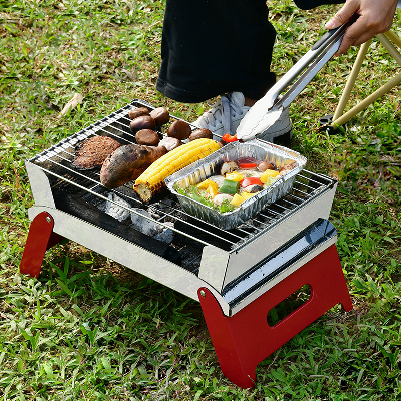 露营折叠烧烤炉户外烧烤架不锈钢烤肉炉木炭迷你便携烤肉架子野外_虎窝淘