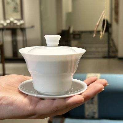 高温白色陶瓷高白瓷竹节盖碗茶具简约茶碗茶杯茶具套装