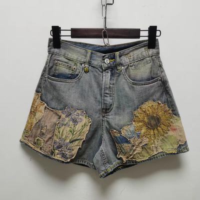 多彩花卉贴花牛仔短裤2026夏季新款设计感小众百搭热裤N03