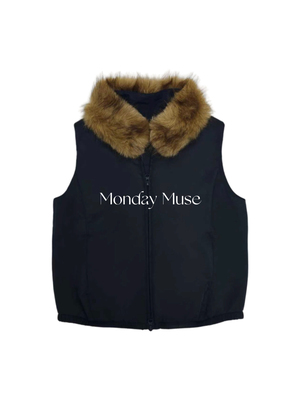 自有工厂/可比对/可拆卸毛领黑色百搭保暖马甲背心女2025冬季新款