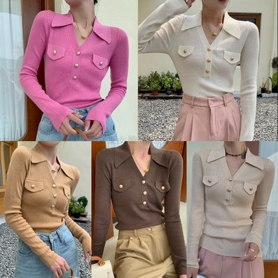 羊毛扣子半开翻领套头亮色小金扣