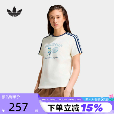 adidas阿迪达斯三叶草网球风印花半袖2026秋女宽松短袖T恤 KX6887