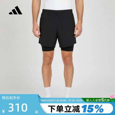 adidas阿迪达斯紧身衬裤五分裤凉感跑步梭织侧开叉运动短裤KR5091