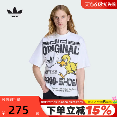 adidas阿迪达斯三叶草Duck卡通图案满印半截袖夏男短袖T恤 KG6439