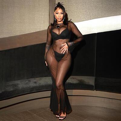 Fashionable Perspective Long sleeved Dress时尚透视长袖连衣裙