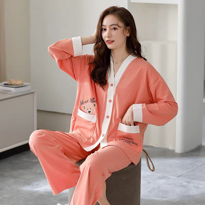 纯棉睡衣春秋长袖2024年新款女士