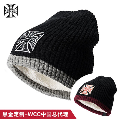 黑金定制 WEST COAST CHOPPERS美国保暖机车男士粗毛线帽子厚加绒